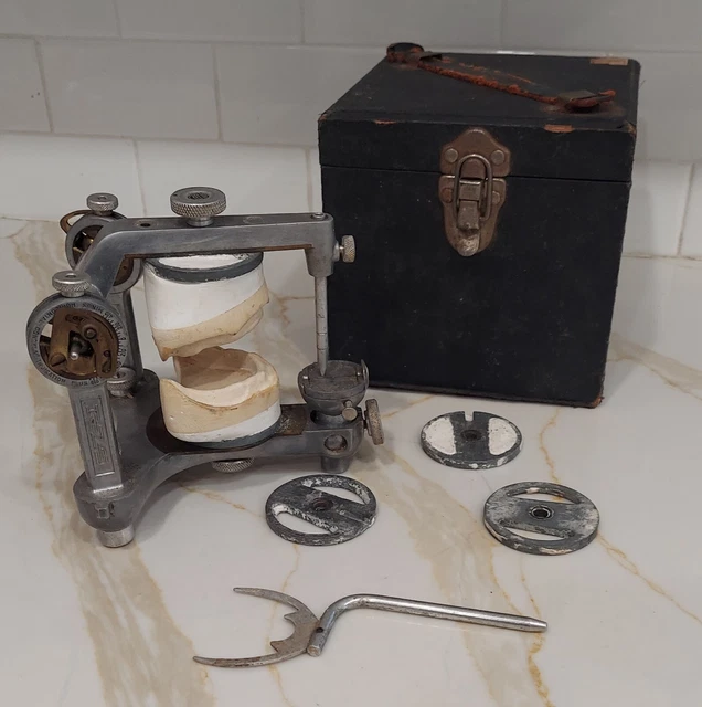 ANTIQUE HANAU ADJUSTABLE Dental Articulator w Original Storage Box Case ...