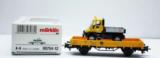 MÄRKLIN H0 00754-12 Niederbordwagen mit Schuco Unimog Leonhard Weiss in ...