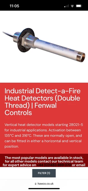KIDDE FENWAL INDUSTRIAL DETEC-A-Fire Detection Heat Detector 320-071. £ ...