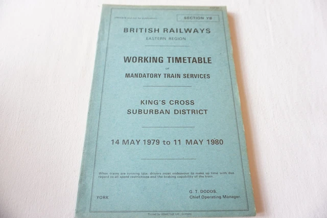 1979 EASTERN REGION Railway Working Timetable Sect YB Kings Cross £19. ...