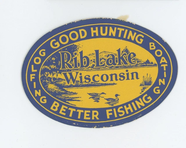 1930'S RIB LAKE Wisconsin Good Hunting Golfing Fishing Poster Stamp ...