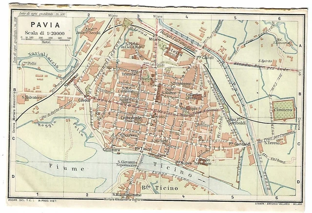CARTA GEOGRAFICA ANTICA PAVIA Pianta della città 1916 TCI Old antique ...