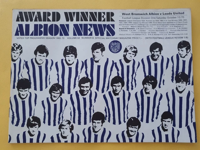 10 10 1970 West Bromwich Albion V Leeds United Football Programme
