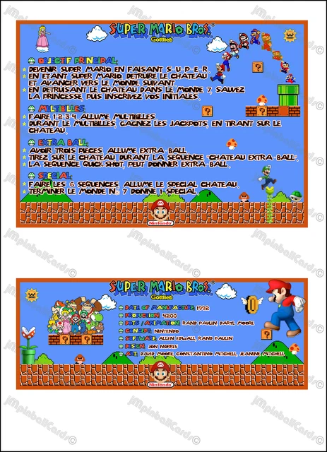 GOTTLIEB SUPER MARIO Bros 1992 Cartes Instructions Flipper Custom ...