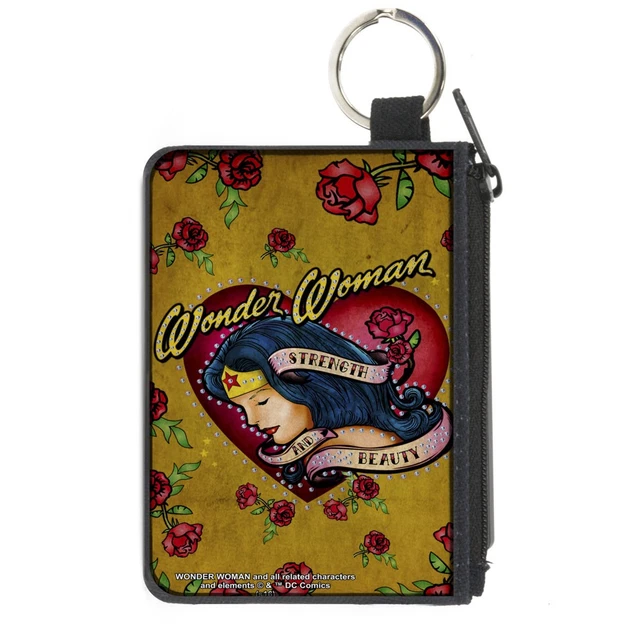 CANVAS ZIPPER WALLET MINI X-SMALL Studded WONDER WOMAN Heart STRENGTH ...