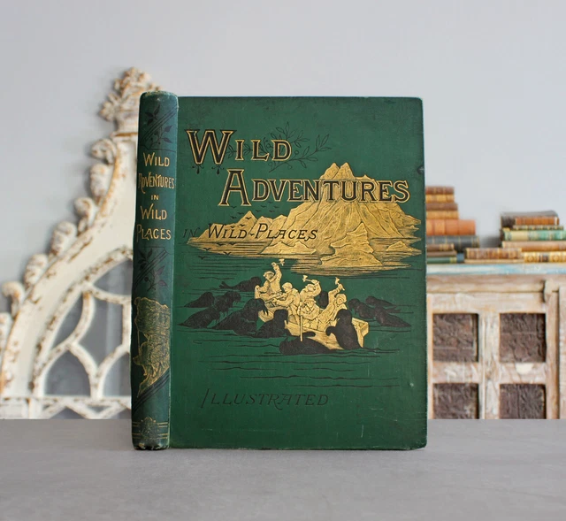 RARE ANTIQUE OLD Book Wild Adventures ~1880 Illustrated Hunting ...