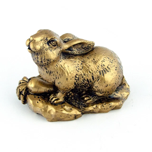 CHINESE ZODIAC GOLDEN Rabbit Statue Figurine Feng Shui Animal Bronze ...