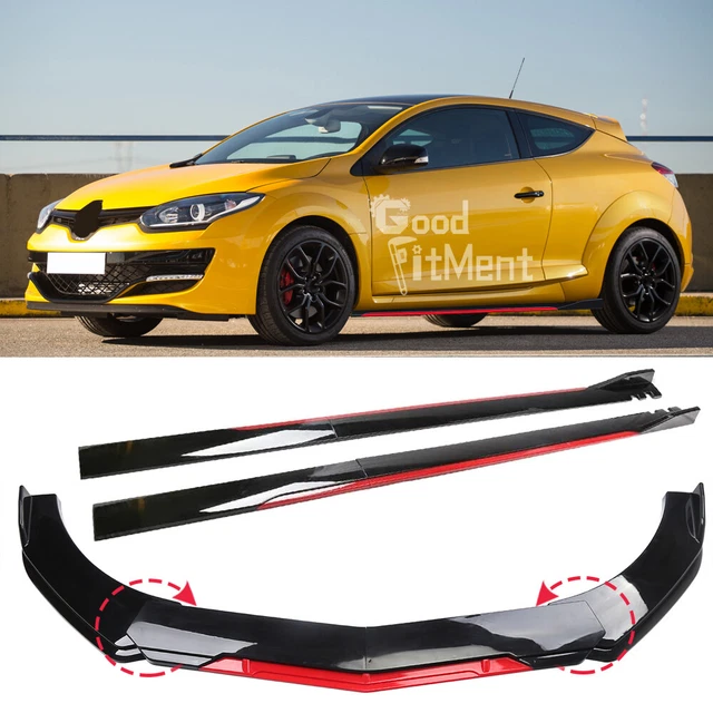 FOR RENAULT MEGANE III RS Gloss Black/Red Front Bumper Lip Spoiler ...