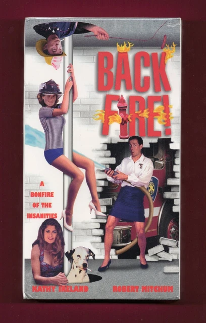 BACK FIRE VHS Fireman Comedy Kathy Ireland Robert Mitchum APix Screener ...