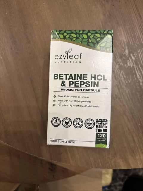 EZYLEAF BETAINE HCL with Pepsin 650Mg | 120 Vegan Capsules | Betaine ...