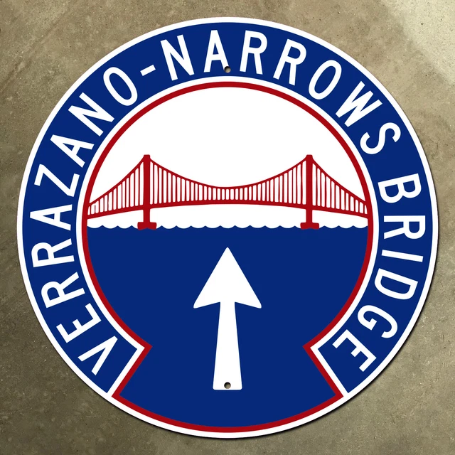 NEW YORK VERRAZANO-NARROWS Bridge highway marker road sign 18x18 1964 ...