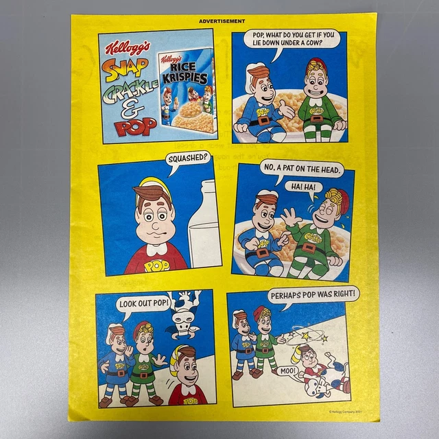 KELLOGG'S RICE KRISPIES Snap Crackle Pop Comic Strip 2001 Vintage Retro ...