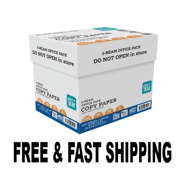 PEN+GEAR COPY PAPER, 8.5" x 11", 92 Bright, 20 lb., 5 Reams (2,500 ...