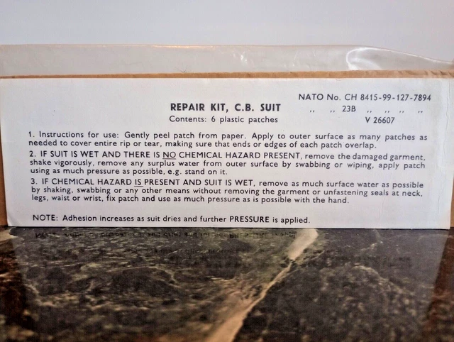 BRITISH ARMY NATO NBC Repair Kit C.B Suit NSN 8415-99-127-78 CBRN NBC ...