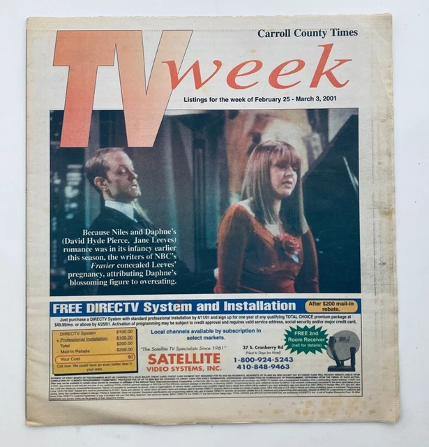 TV WEEK MAGAZINE February 25 2001 David Hyde Pierce & Jane Leeves No ...