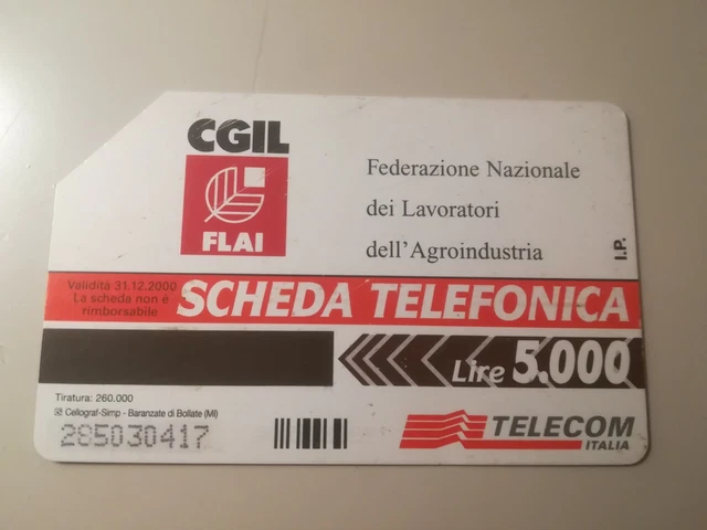 31/12/00 CARTA TELEFONICA Lire 5000 phone card Telecom Italia CGIL FLAI rara EUR 10,00 - PicClick ES