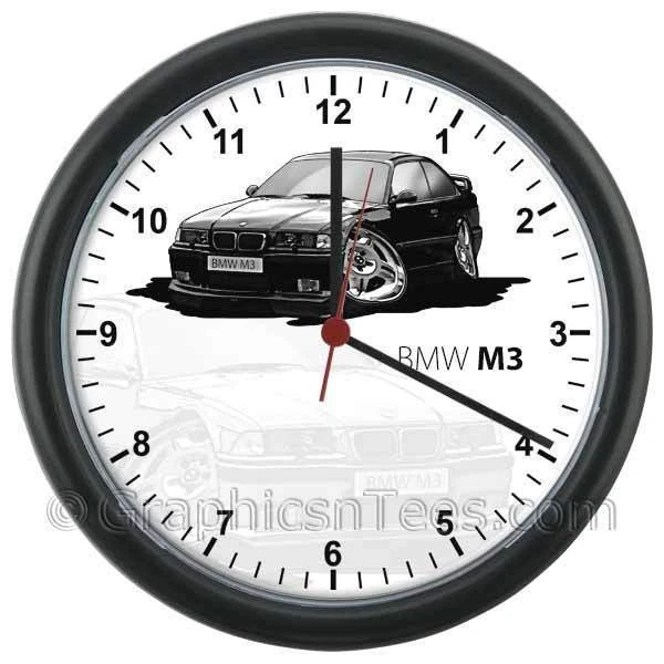 BMW E36 M3 Black Caricature Car Cartoon Wall Clock - Personalised Gift ...