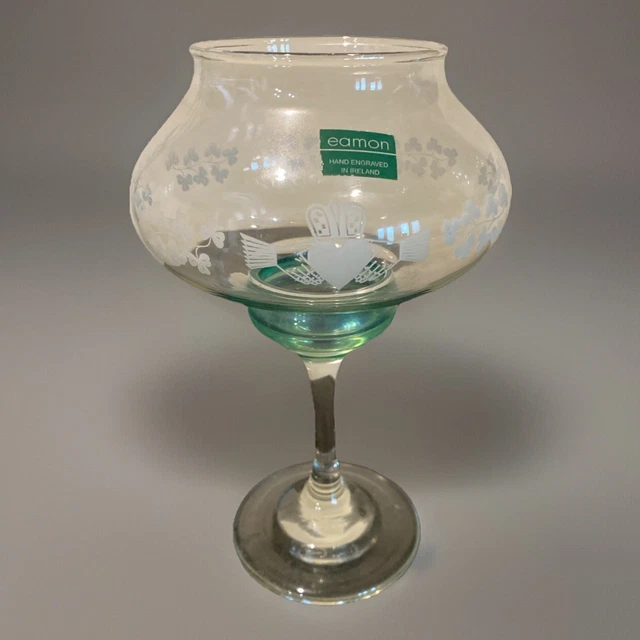 VINTAGE EAMON IRISH Crystal Art Glass Pedestal Tea Light Holder Etched ...