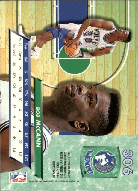 1992-93 ULTRA MINNESOTA Timberwolves carte basketball #306 recrue Bob ...