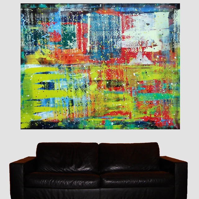 KÜNSTLER MARCEL WEHL signiert Gemälde Abstrakt Bild Kunst bunt rot gelb groß EUR 540,00 ...