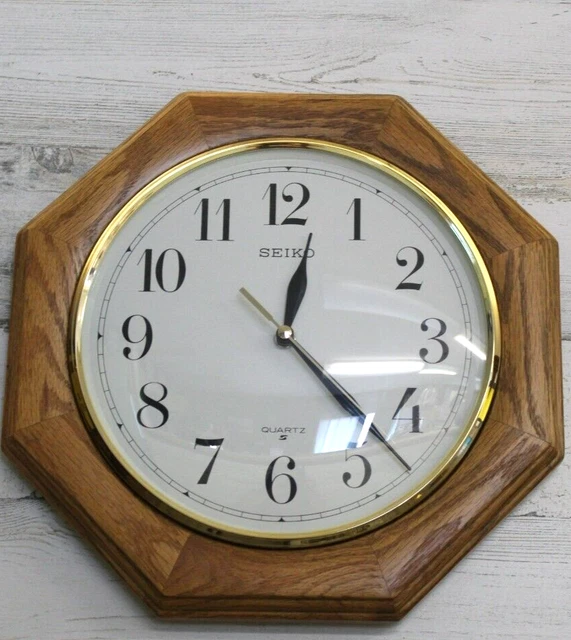 VINTAGE QUARTZ SEIKO wall clock octagon shape honey oak wall clock ...