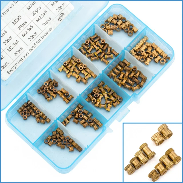 200PCS ASSORTED SOLID Brass Knurled Nuts M2 M2.5 M3 Threaded Round ...