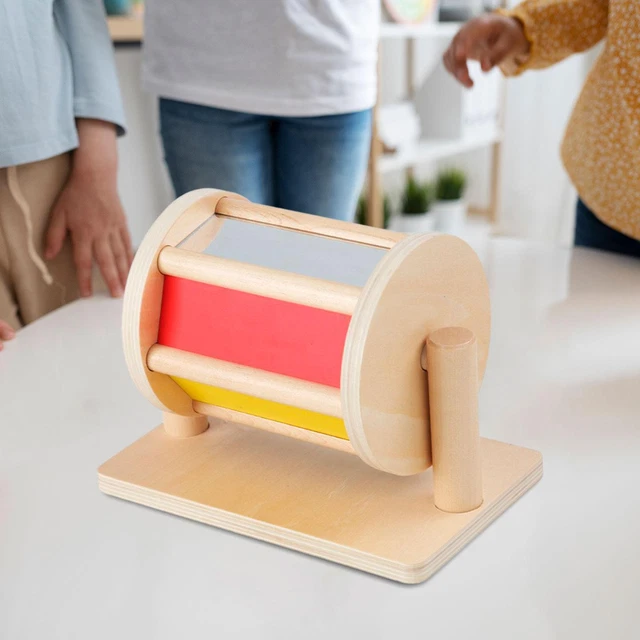 MONTESSORI ROTATING DRUM Baby Wooden Toy Rolling Textile Drum with ...