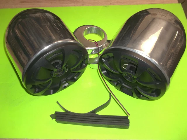 6.5 WAKEBOARD TOWER Boat Speaker Pods Marine Stereo Cans Polished WITH ...