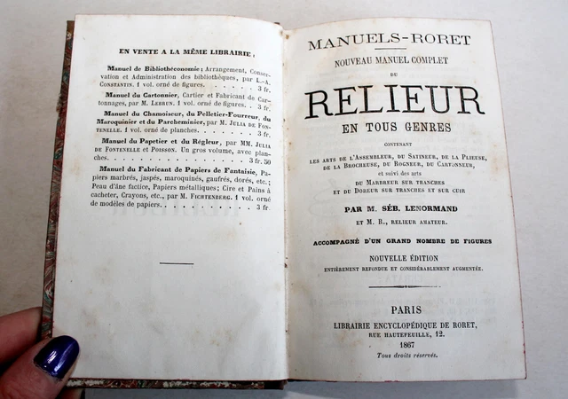 NOUVEAU MANUEL COMPLET DU RELIEUR EN TOUS GENRE de MANUELS RORET 1867 ...