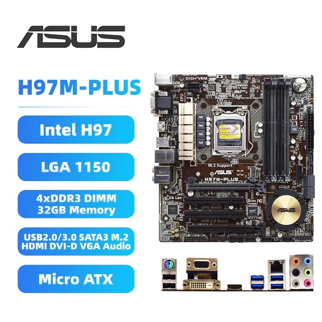 ASUS H97M-PLUS MOTHERBOARD M-ATX Intel H97 LGA1150 DDR3 SATA3 HDMI DVI ...