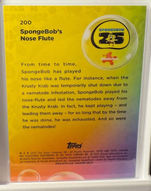 TOPPS CHROME SPONGEBOB Squarepants 2025 SPONGEBOB'S NOSE FLUTE Card ...