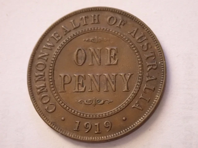 1919 DOT UNDER Bottom Scroll Australian Penny King George V Excellent ...