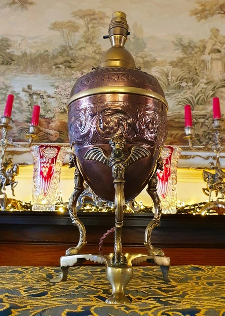 LAMPADA ANTICA ORIGINALE Hinks & Sons rame e ottone - design grifoni e ...