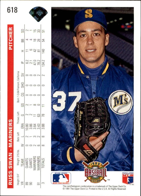 1992 UPPER DECK Seattle Mariners carte de baseball #618 Russ Swan EUR 1 ...