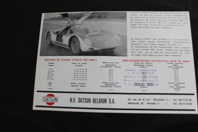 DATSUN BELGIUM SA R 380-II Rennwagen Flügeltürer Racing Prospekt ...