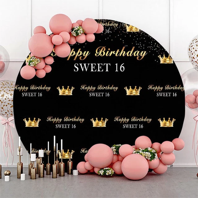 ROYAL GOLDEN BLACK Sweet 16 Birthday Round Backdrop $36.01 - PicClick AU