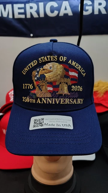 USA 250TH ANNIVERSARY Hat Cap Eagle 1776 2026 Navy Blue Veteran Made In ...