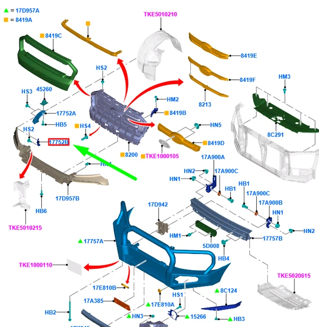 FORD RANGER T6 MK1 Front Bumper Left Bracket EB3B-17A870-CC 1935841 NEW ...