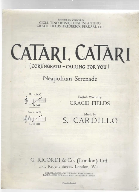SPARTITI &&CATARI, CATARI&& serenata napoletana parole inglesi di ...