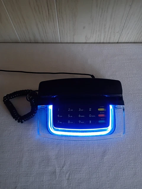 RADIO SHACK 80'S Krystalite Blue Neon Clear Light Landline Phone 43-810 ...