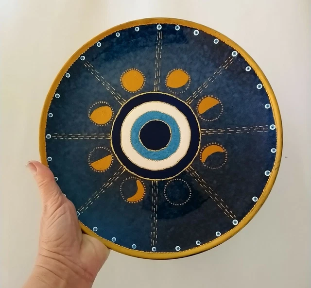 HAND PAINTED BLUE Gold Evil Eye/Moon Phases Wall Decor/Ramadan wall ...