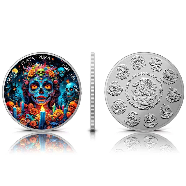 MEXIKO 2024 DIA de los Muertos Nightmare Catrina 1 oz kolorierte ...