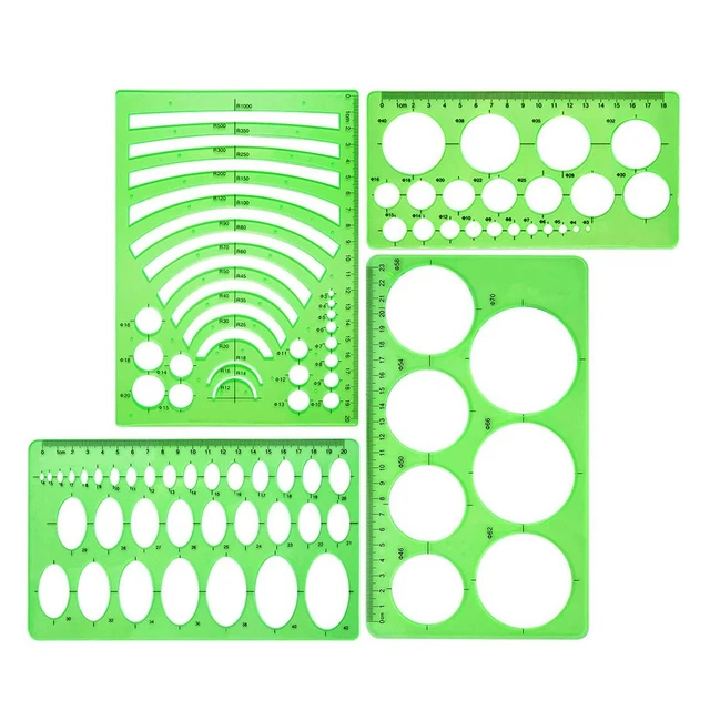 4 PIECES TEMPLATE Plastic Rulers Circle Oval Circle Radius Drawing5373 ...