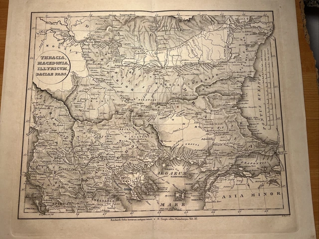 GREECE BULGARIA MACEDONIA 1839 antica mappa mappa incisione su rame ...