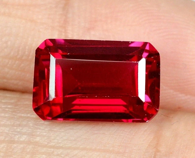 VVS BURMA'S NATURAL Red Ruby 7.30 Ct Emerald Cut Certifié Gemstone C621 ...
