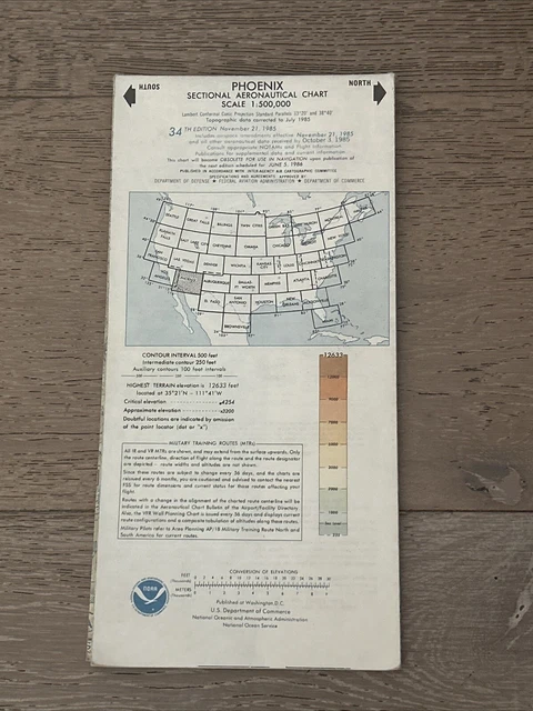 VINTAGE SECTIONAL AERONAUTICAL Chart Map of Phoenix 1985 20.5" X 53 ...