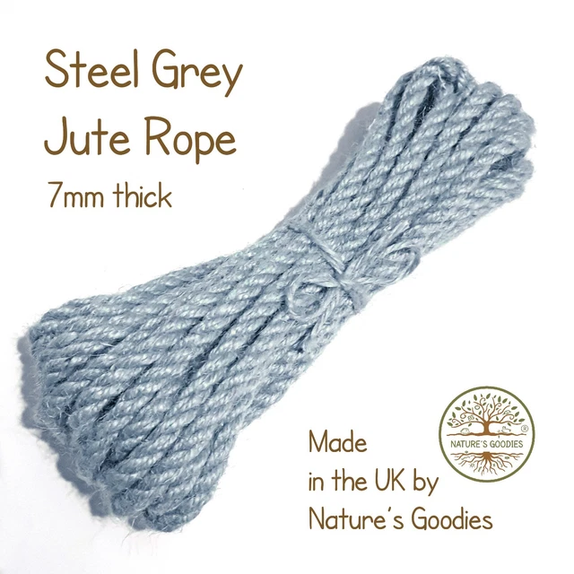 STEEL GREY COLOUR 6m x 7mm Thick Coloured Jute Rope for Arts Crafts ...