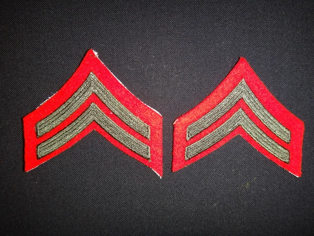 PRE-1960S PAIRE DE Usmc Marine Caporal Rang Petit Chevrons Vert en ...