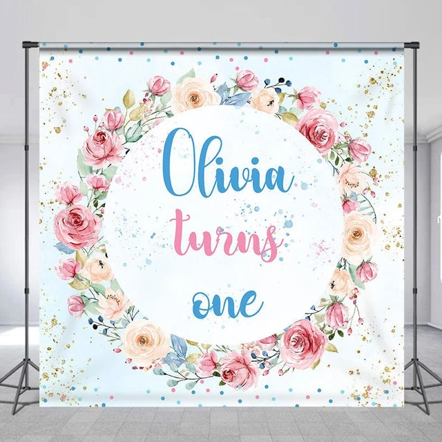 CUSTOM PINK BLUE Floral Wreath Girl Birthday Backdrop $35.97 - PicClick AU