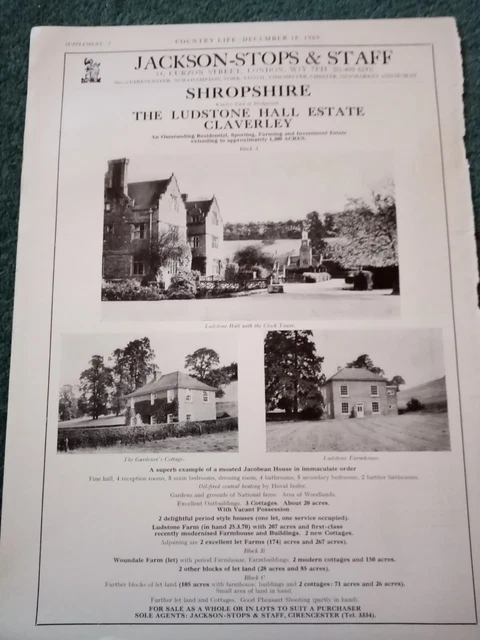 DI25 EPHEMERA 1969 publicité ludstone Hall Estate Claverley EUR 3,66 ...